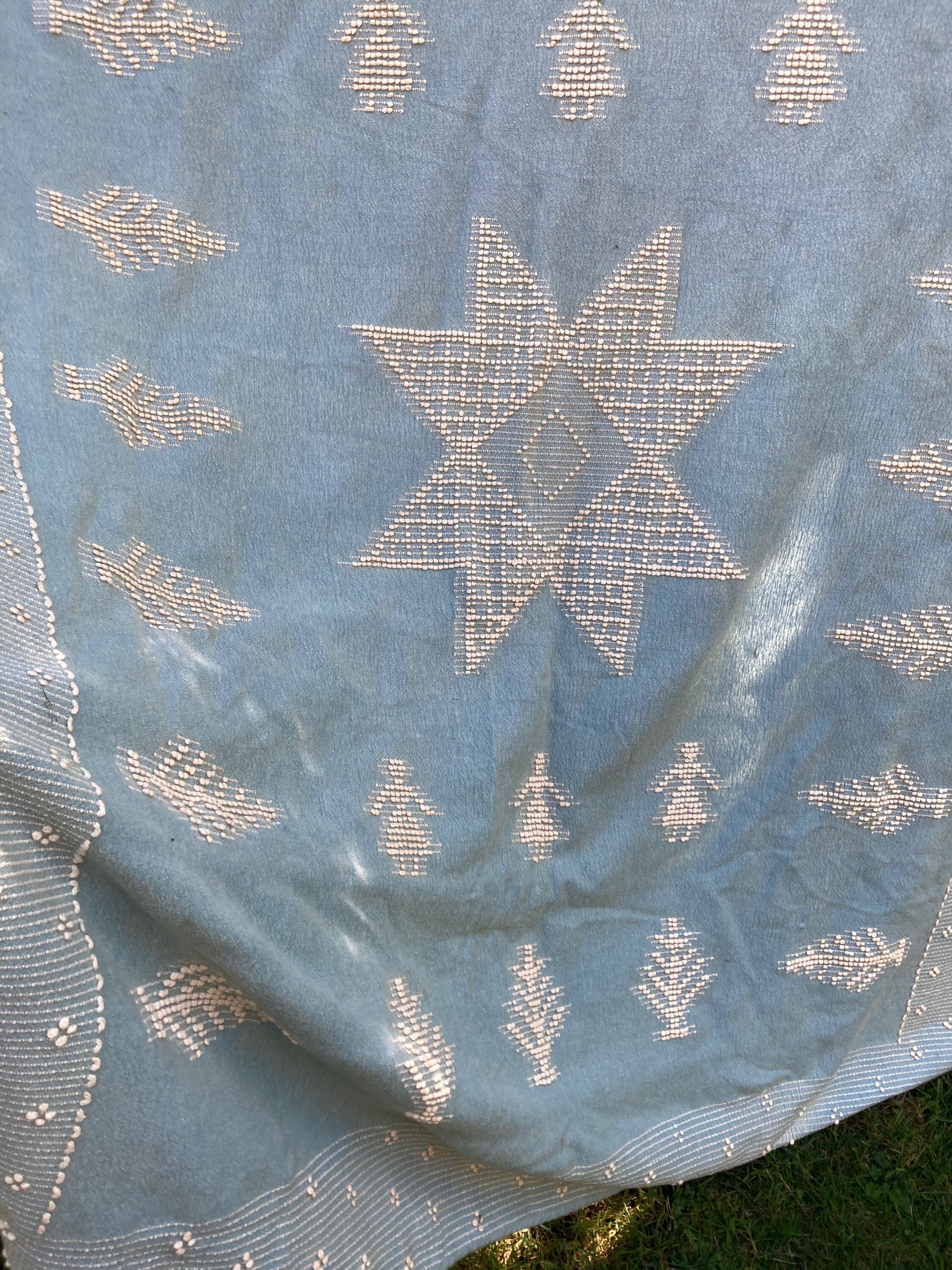 Vintage FARMHOUSE Style Aqua & Cream WOOL Blanket 57 X 96 - Etsy