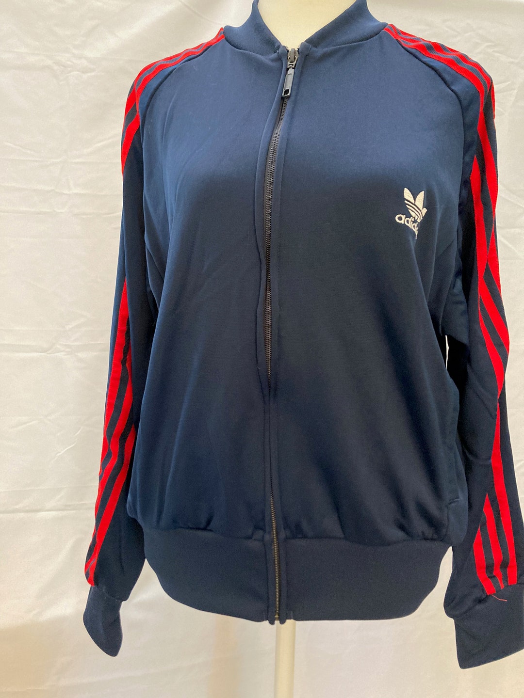 Y2k Vintage ADDIDAS Navy 3 Stripe Red TREFOIL Nylon Med. Weight TRACK ...