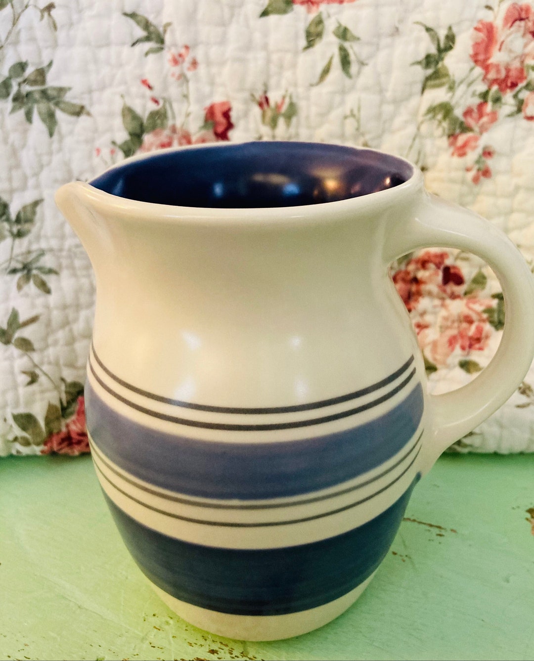 PFALTZGRAFF Farmhouse RIO Blue Striped Ceramic Mini Pitcher - Etsy