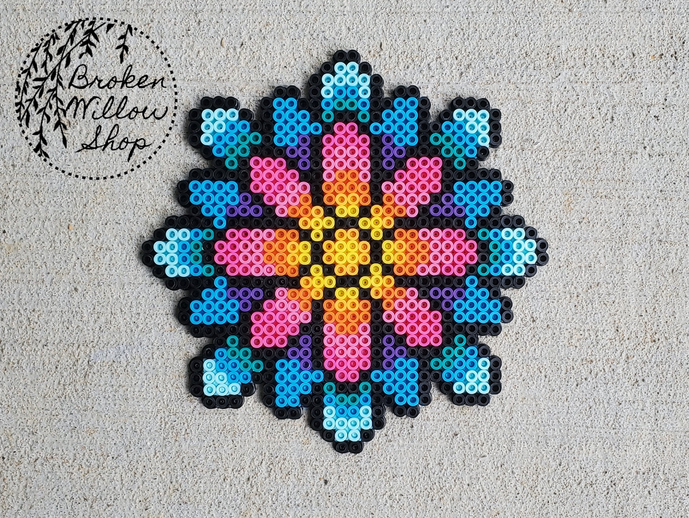 Colorful Flower Mandala Perler Bead Art Etsy