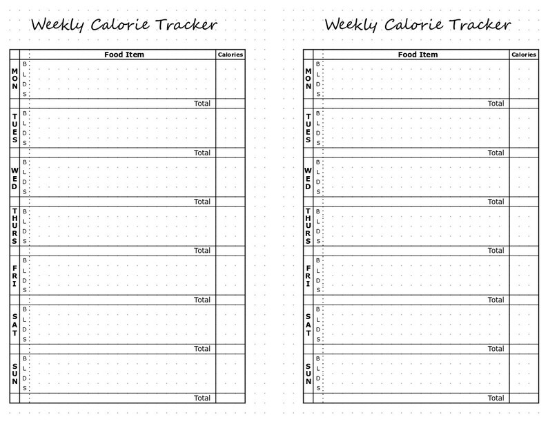 Weekly Calorie Tracker Insert for Bullet Journal (junior Size) (monday ...