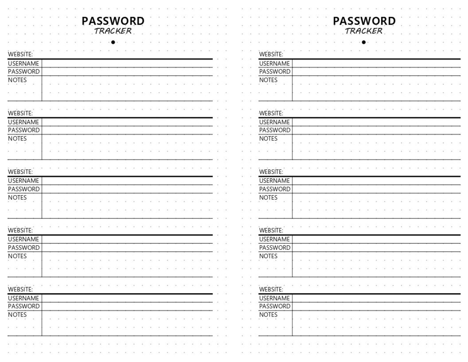 Password Tracker for Bullet Journal junior Size - Etsy