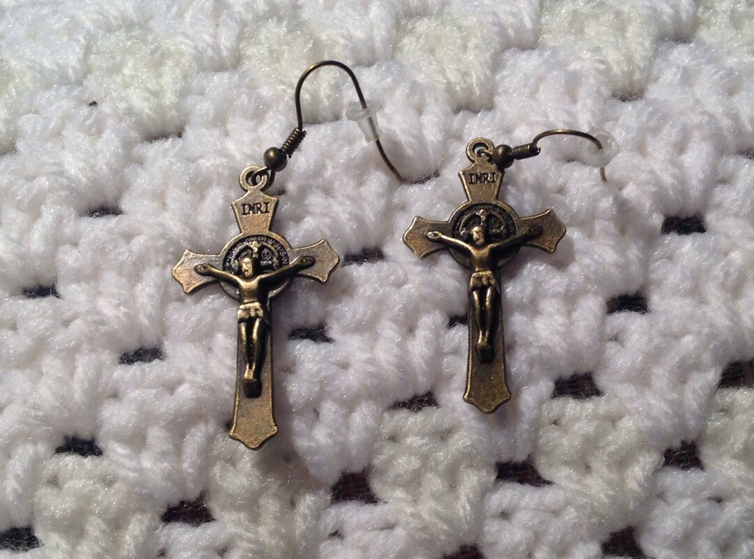 Bronze Cross earrings with rubber back stoppers - Etsy.de