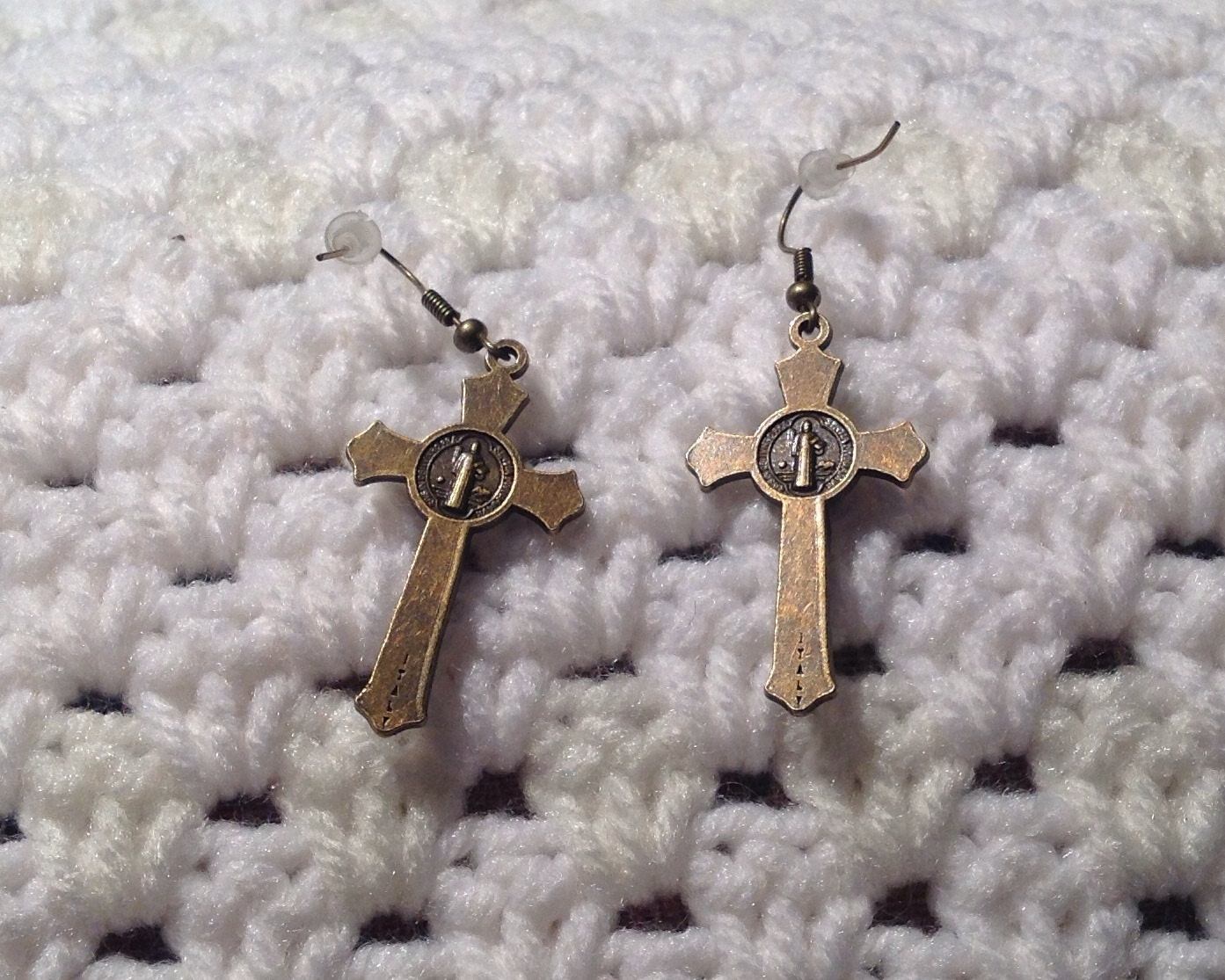 Bronze Cross earrings with rubber back stoppers - Etsy.de