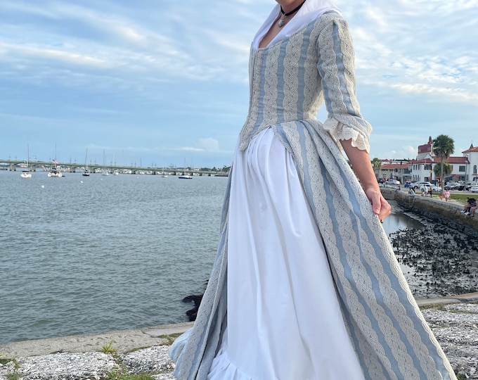 Blue and White Striped 18th Century (1700's) Dress Gown Robe a L ...