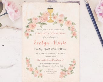 Elegant First Communion Invitation /// Religious First Holy | Etsy