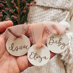Hand Lettered Gold Stocking Name Tags | Hand Painted Gold on White With ...