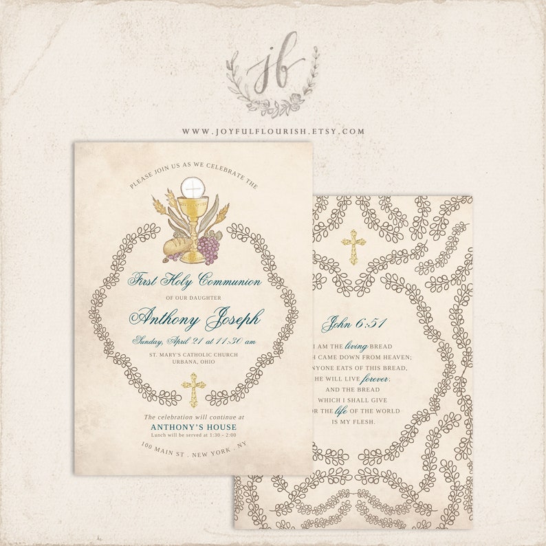 Boy First Communion Invitation Template First Holy Communion - Etsy