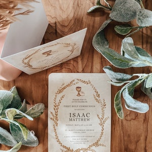 Wheat First Holy Communion Invitation Template: Hand-drawn Design ...