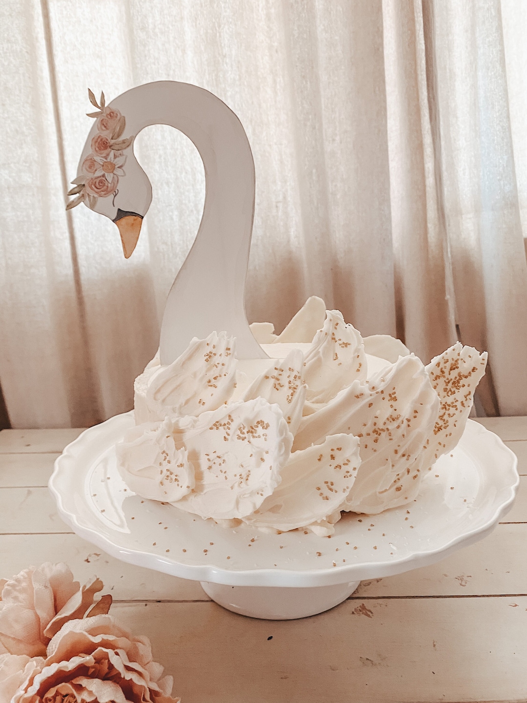 Swan Cake Topper With Watercolor Floral Rose Flower Crown | Digital ...