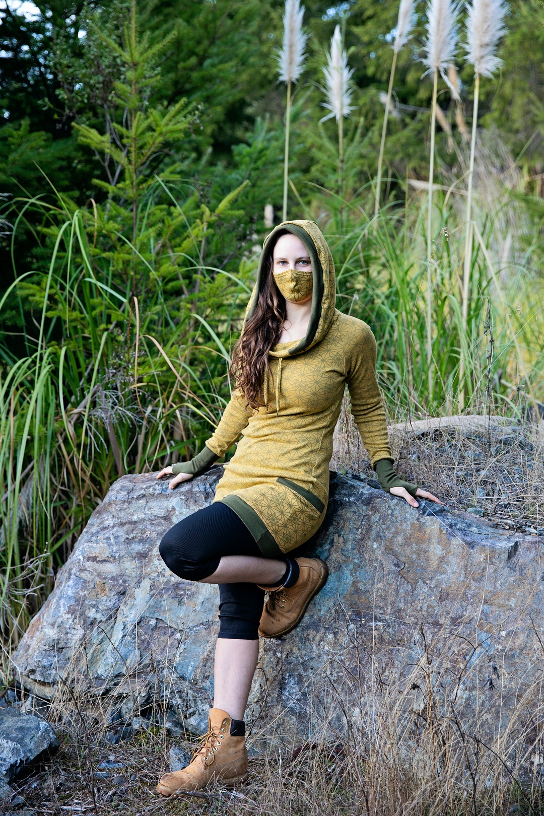 The Portal Dress / Organic Cotton Cowl Hood Dress With Pockets ...