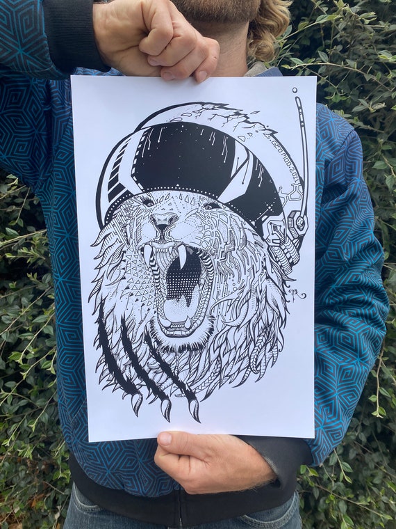 Snake hand Drawn Sacred Geometry Art Print Sci-fi Serpentine Queen ...