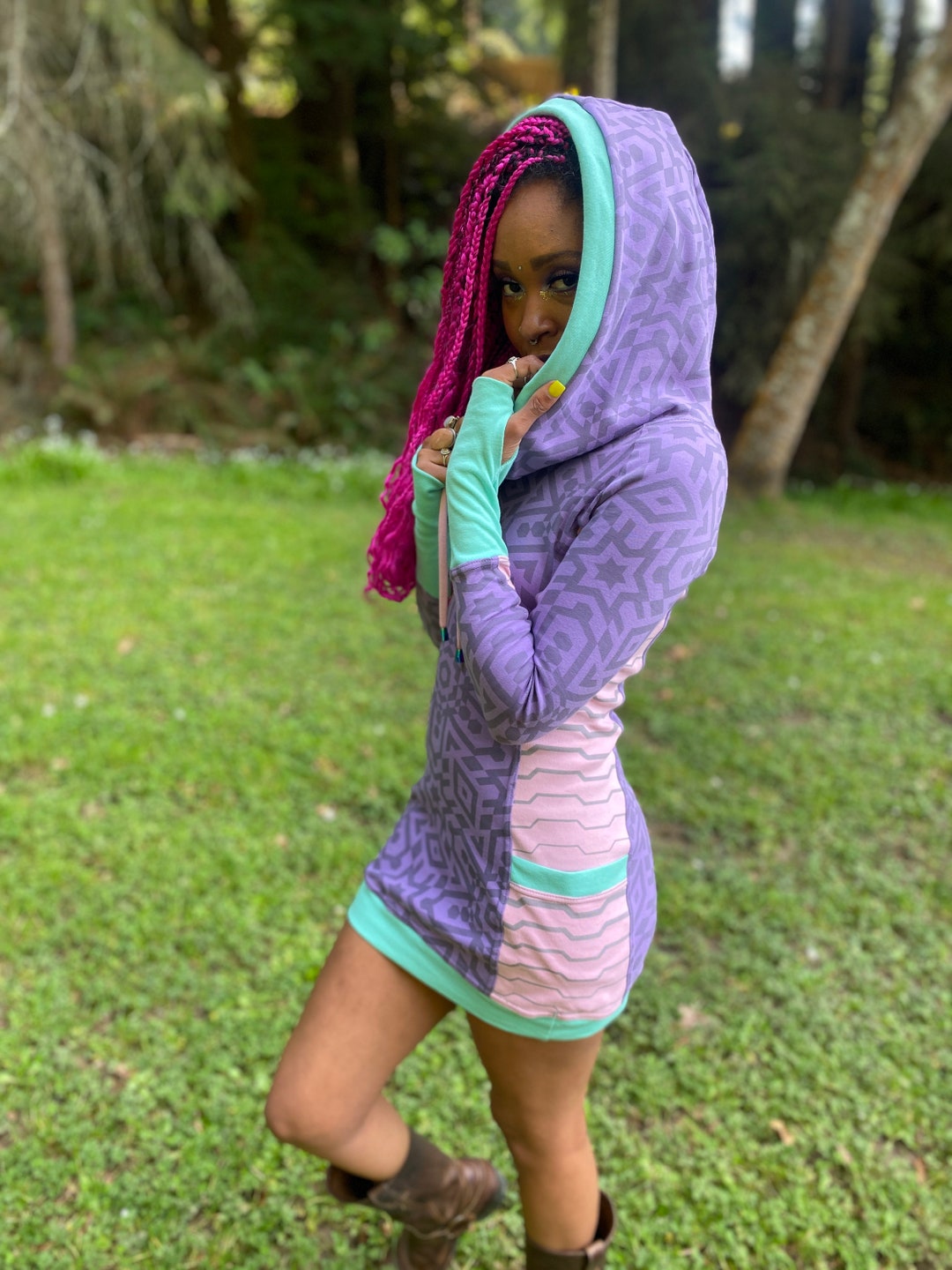 The Side Panel Portal Dress / Organic Cotton Purple Cowl Hooded Dress ...