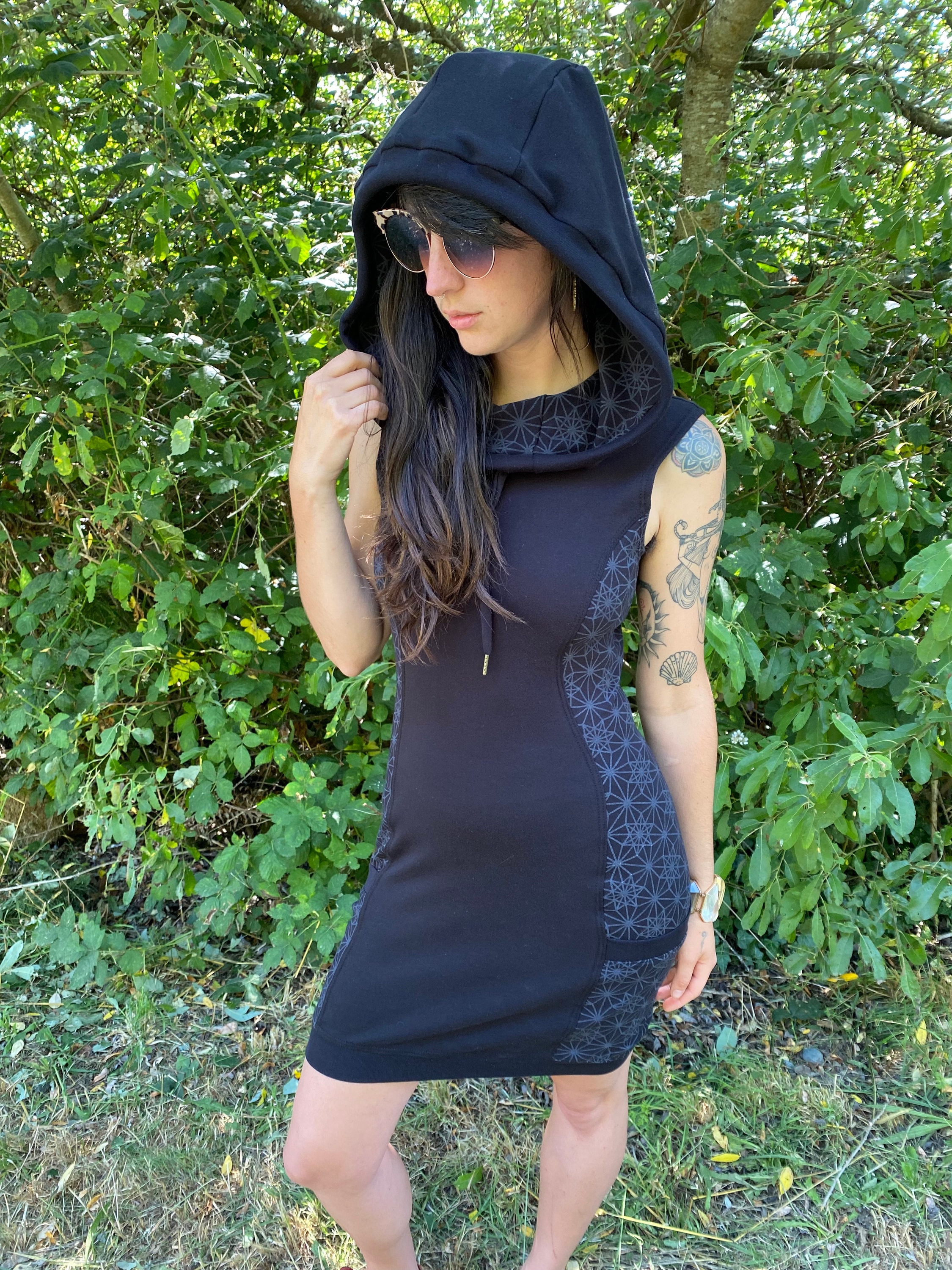 Sleeveless Side Panel Portal Dress / Organic Cotton Cowl Hooded Dress ...