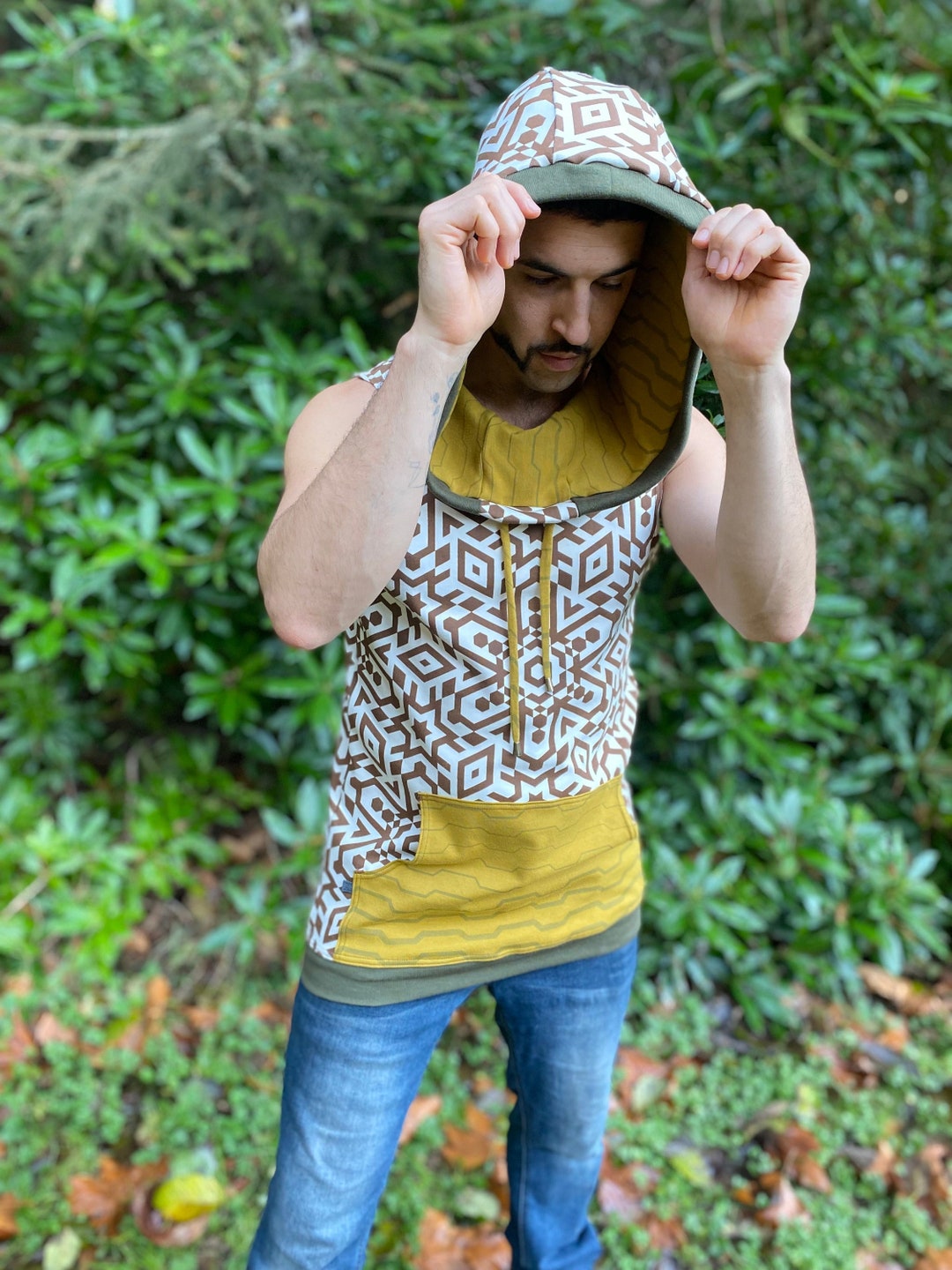The Portal Tank - Organic Cotton Unisex Brown Hooded Tank Top ...
