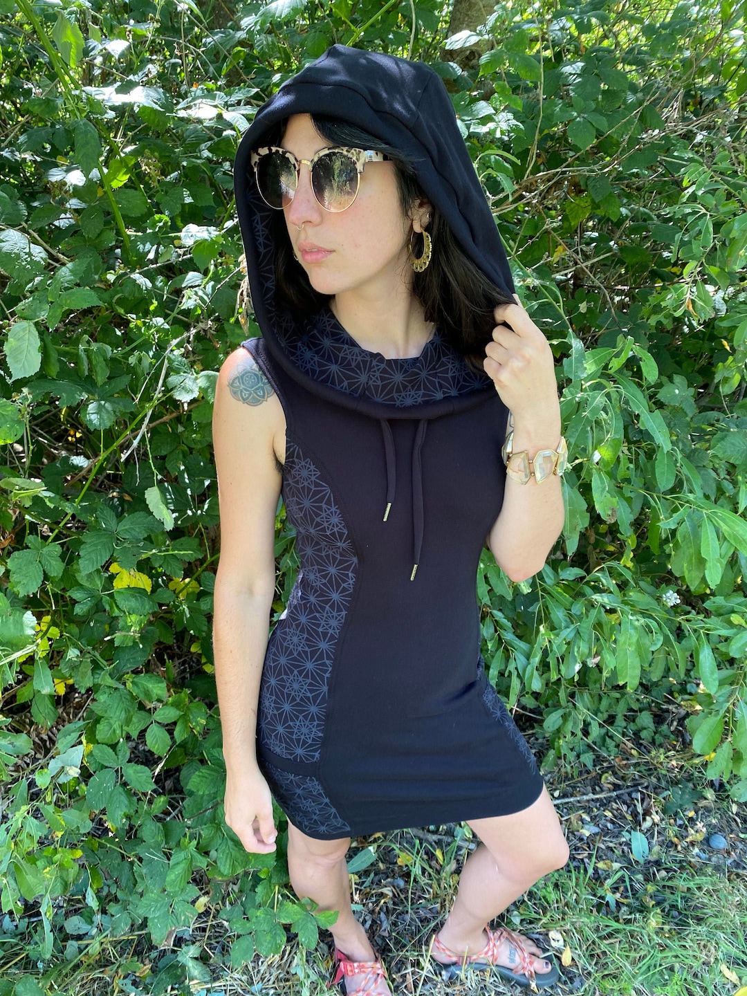 Sleeveless Side Panel Portal Dress / Organic Cotton Cowl Hooded Dress ...