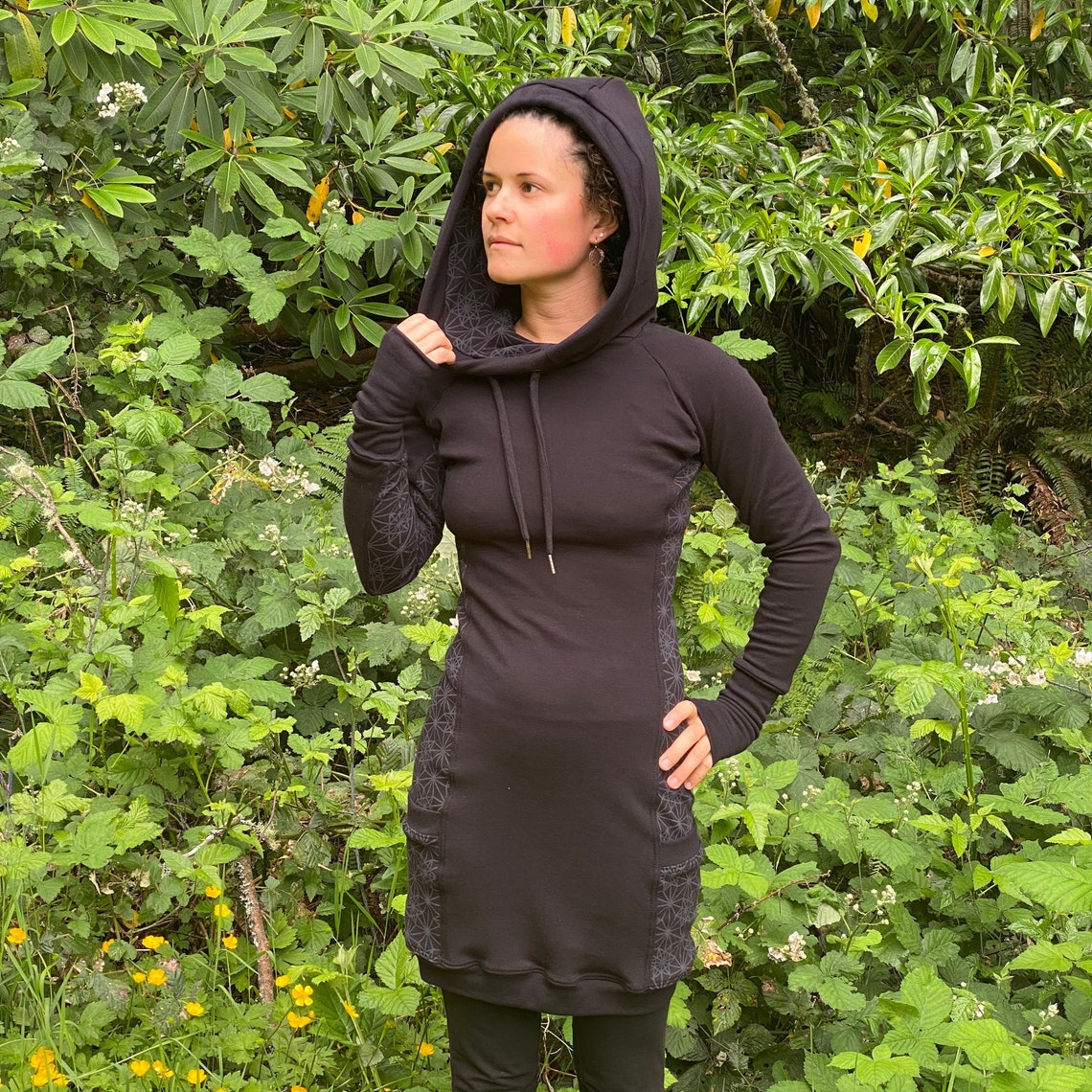 The Side Panel Portal Dress / Organic Cotton Cowl Hooded Dress With ...