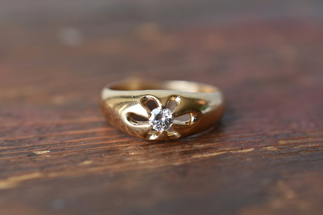 1980s 14K Vintage Artcarved Belcher Mounting .30 Carat Diamond ...