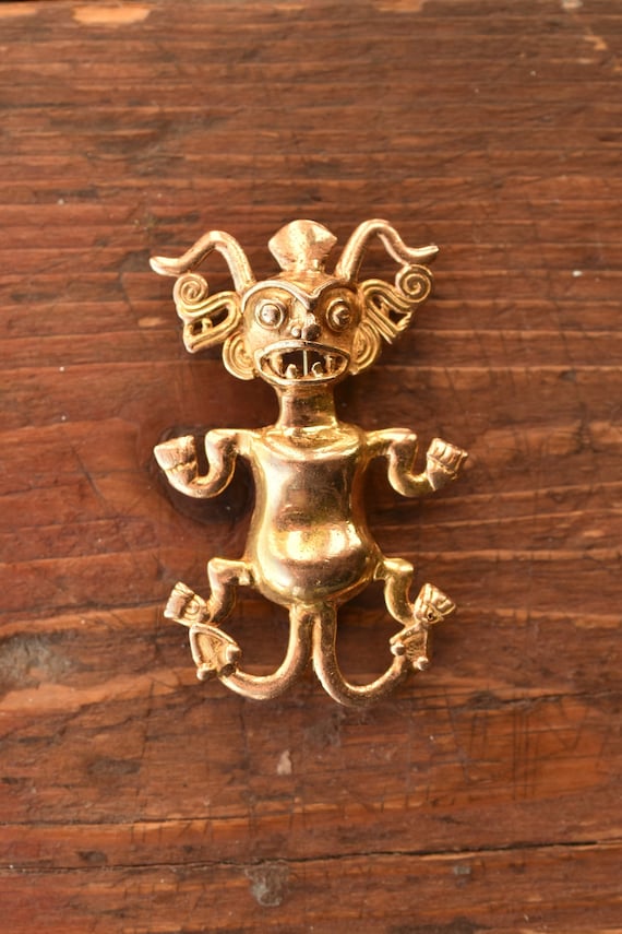 1960s 14K Vintage Pre-Columbian Inspired Deity Pin Pe… - Gem