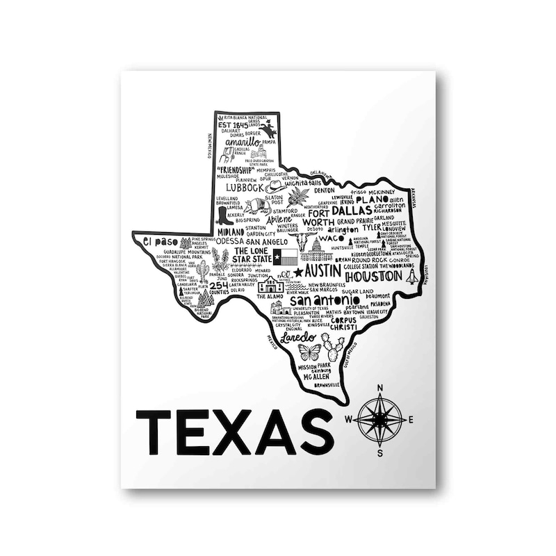 Texas Map Print - Etsy