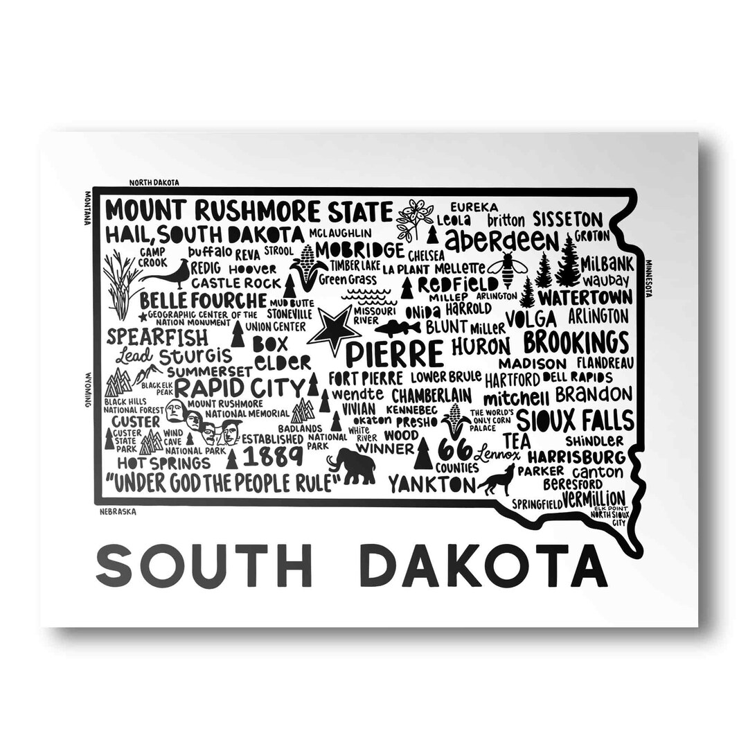 South Dakota Poster | Minimalist State Map | State Poster | Wall Art ...