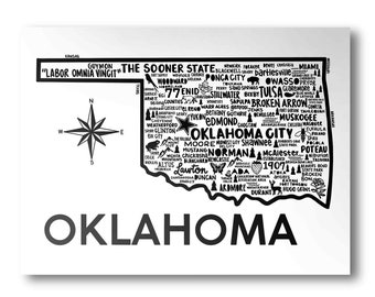 Oklahoma State Wall Map Large Print Poster 36wx24h - Etsy