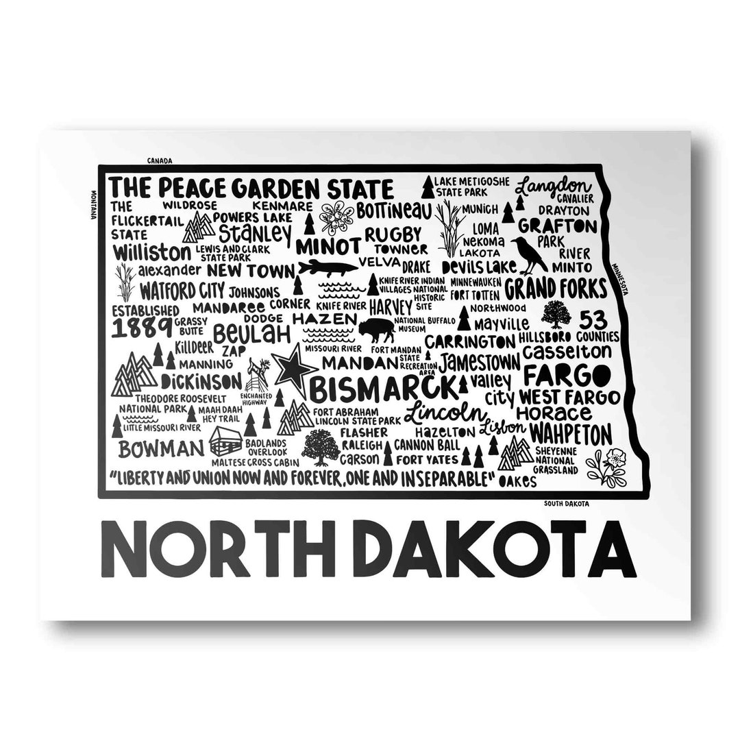 North Dakota Poster | Minimalist State Map | State Poster | Wall Art ...