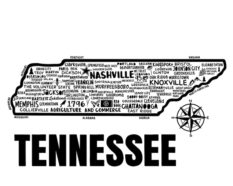 Tennessee Poster | Minimalist State Map | State Poster | Wall Art ...