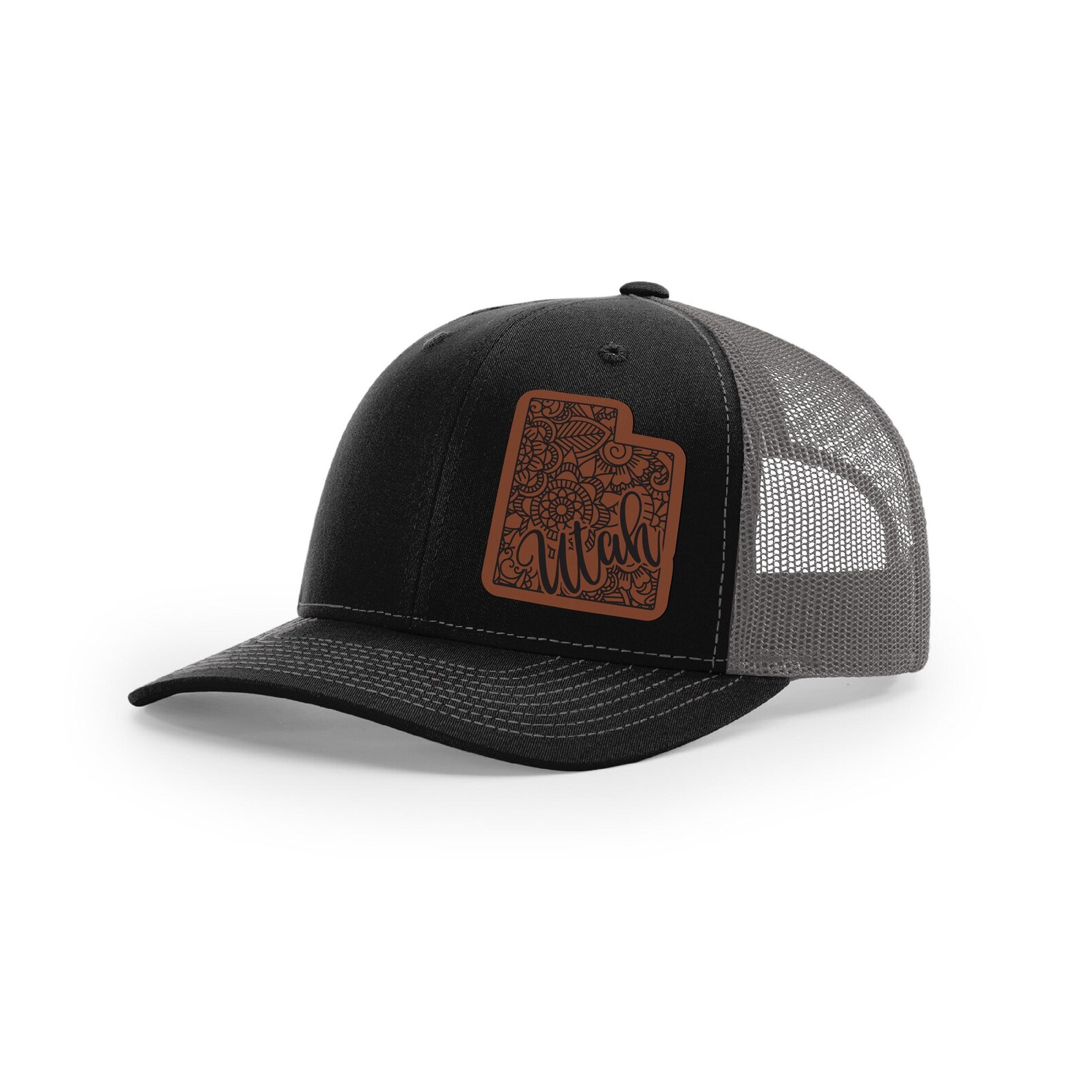 Utah Hat | Mandala Hat | Leather Patch Hat | Trucker Hat - Etsy