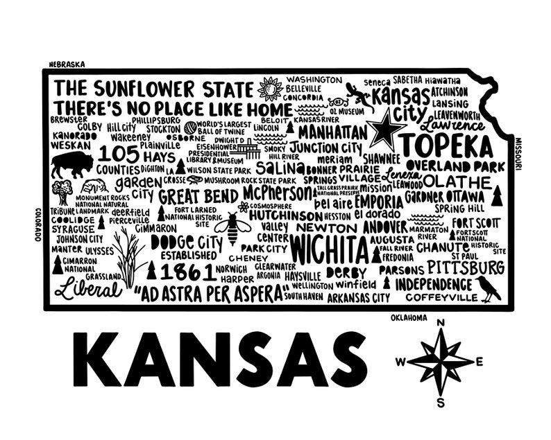 Kansas Poster | Minimalist State Map | State Poster | Wall Art | Home ...