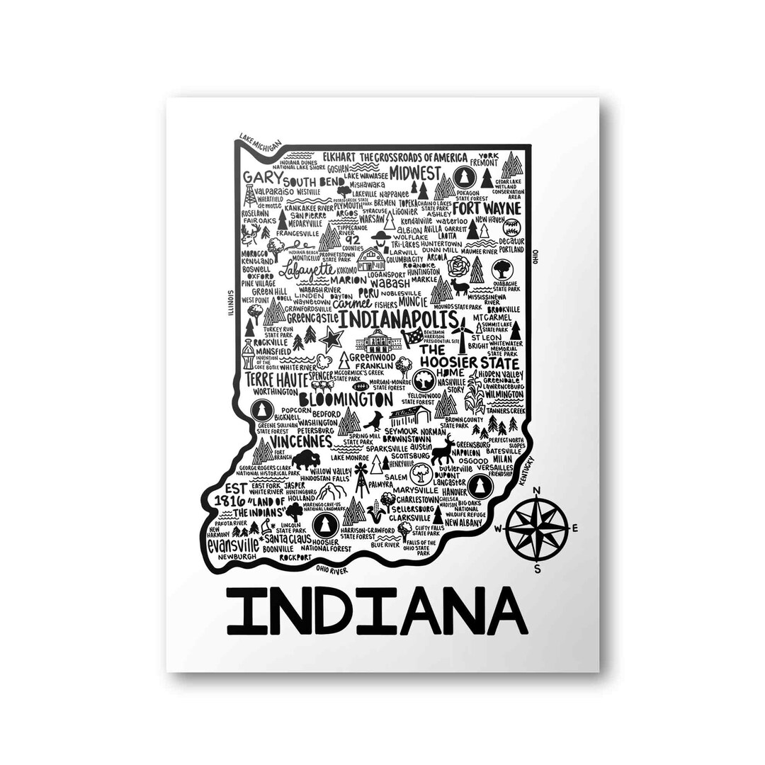 Indiana Poster | Minimalist State Map | State Poster | Wall Art | Home ...