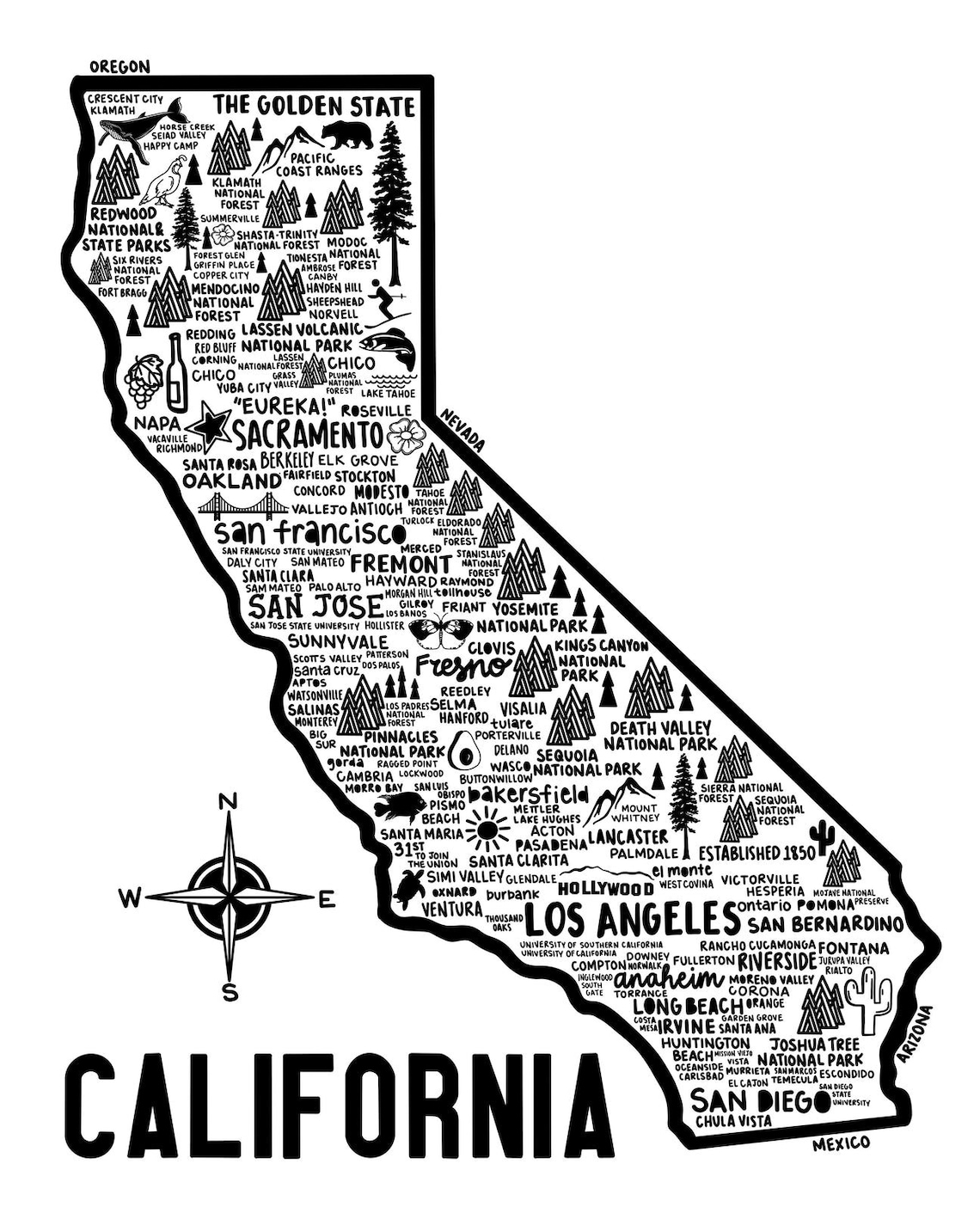 California Poster | Minimalist State Map | State Poster | Wall Art | Home Decor | United States ...