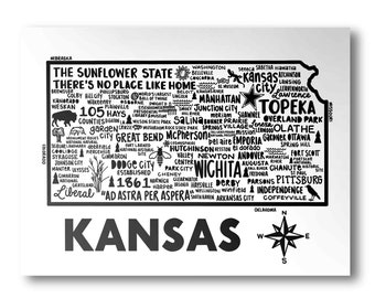Kansas State Wall Map Large Print Poster - 32"x24" - Etsy