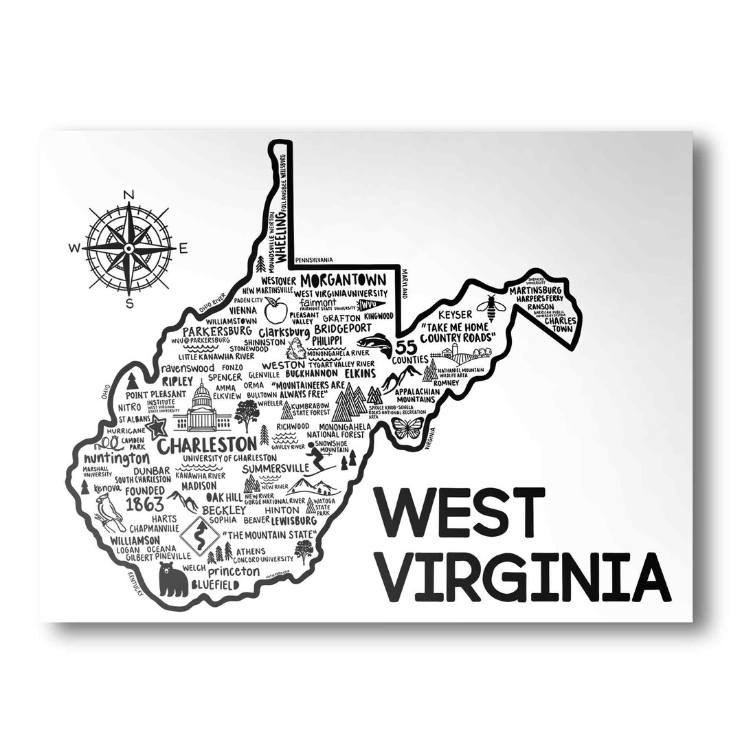 West Virginia Poster | Minimalist State Map | State Poster | Wall Art ...