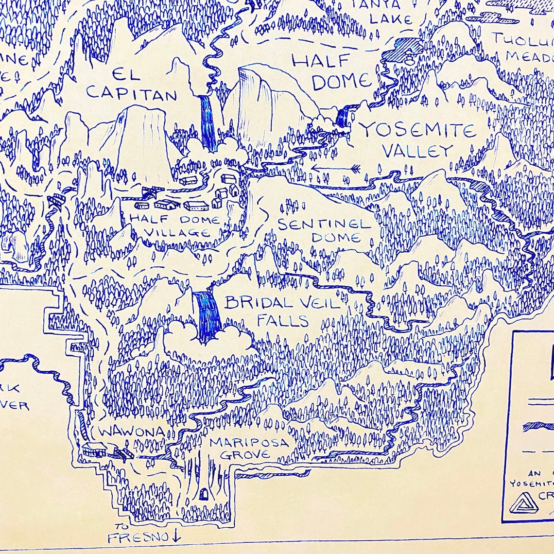 Yosemite National Park Map Hand Drawn Print | Etsy