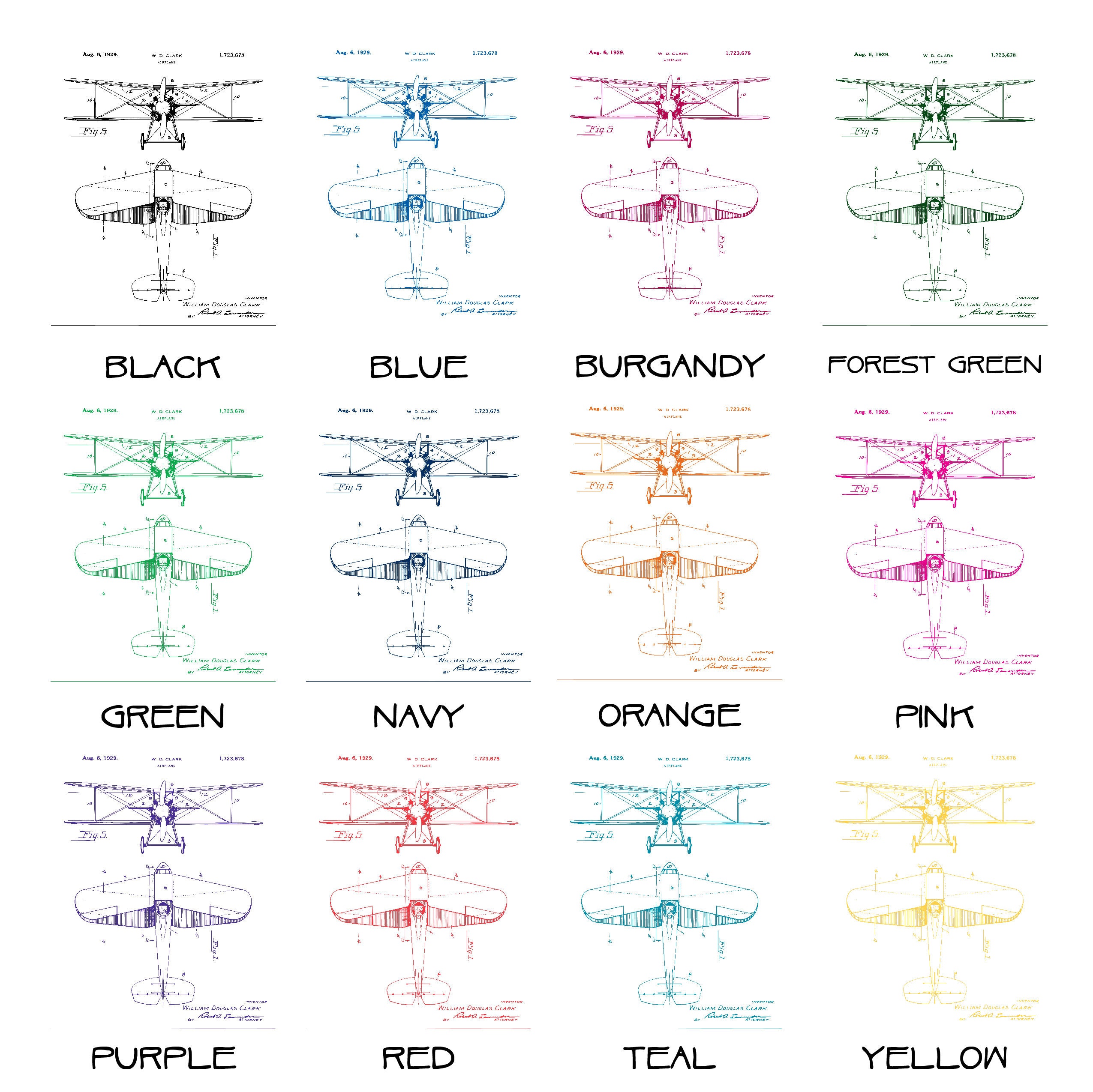 Biplane Patent Poster Airplane Patent Art Blueprint Art - Etsy