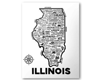 ILLINOIS State Wall Map Large Print Poster 24wx32h - Etsy