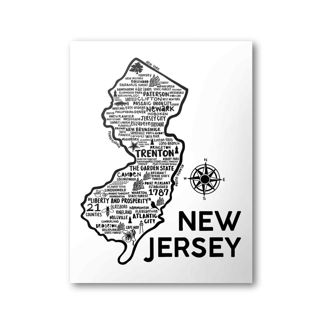 New Jersey Poster | Minimalist State Map | State Poster | Wall Art ...