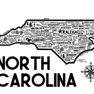 North Carolina Poster | Minimalist State Map | State Poster | Wall Art ...