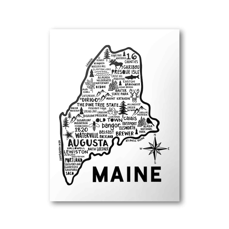 Maine Map Art - Etsy