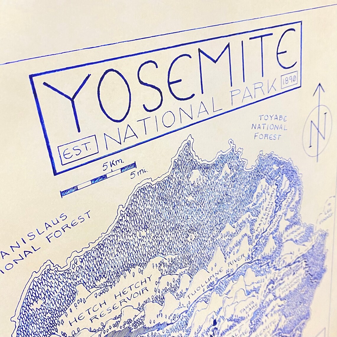 Yosemite National Park Map Hand Drawn Print - Etsy