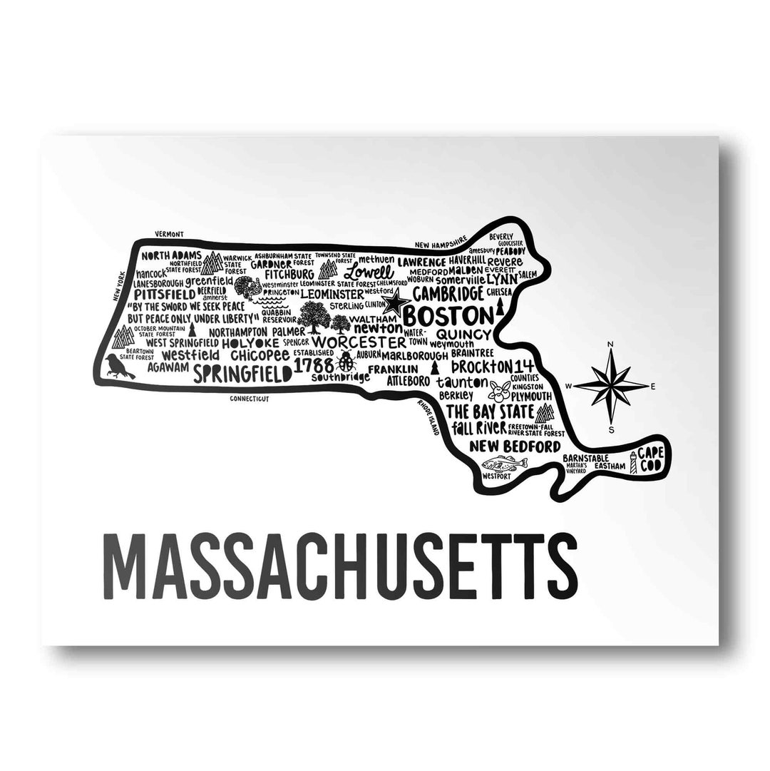 Massachusetts Poster | Minimalist State Map | State Poster | Wall Art ...