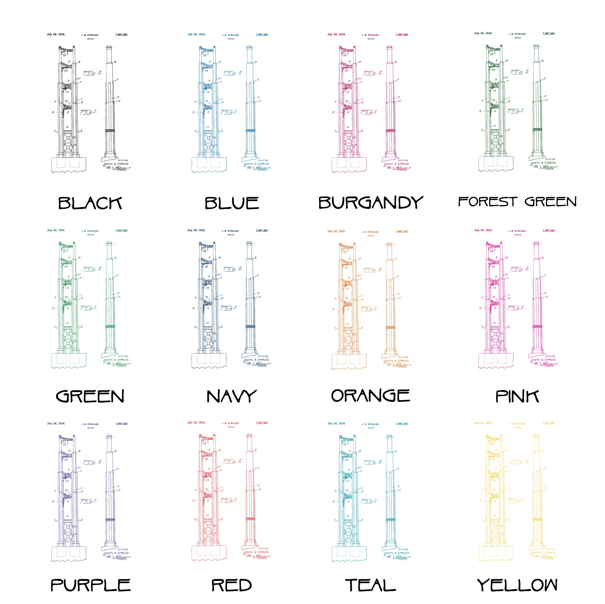 Golden Gate Bridge Patent Poster | Golden Gate Patent Art | Blueprint ...