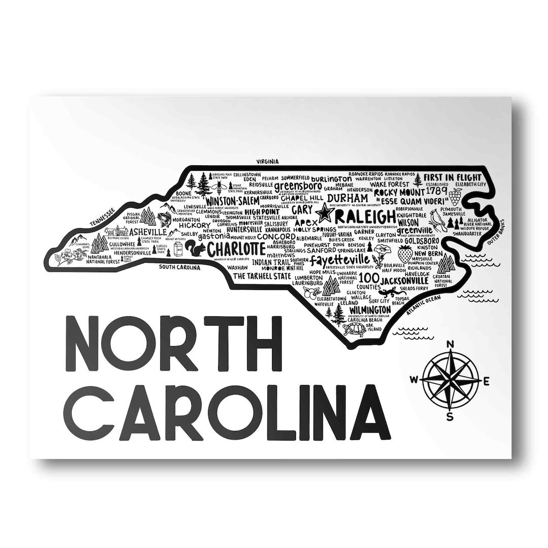 North Carolina Map Print Minimalist State Map State Poster Wall Art ...