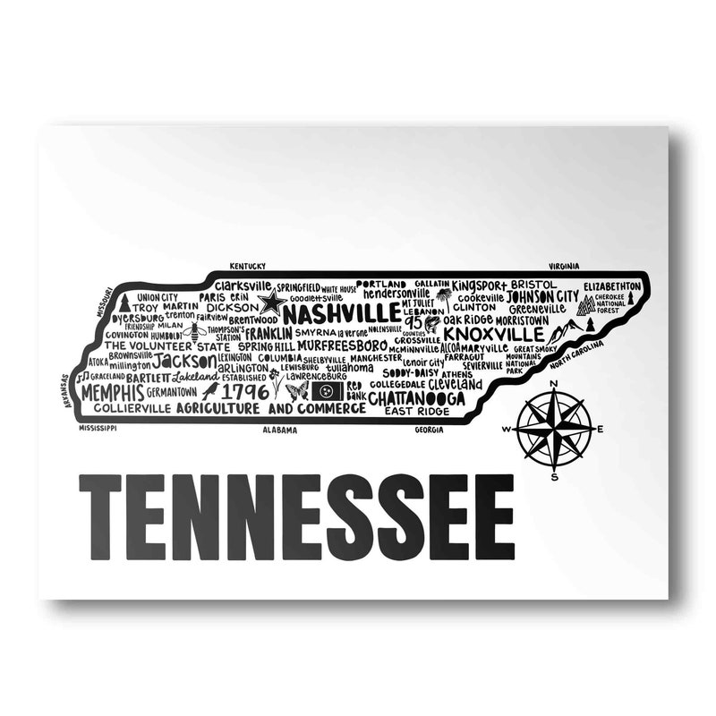 Map of Tennessee With Cities - Etsy