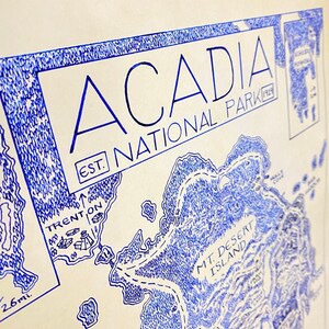 Acadia National Park Map | Hand Drawn Print | Cryptocartography Poster ...
