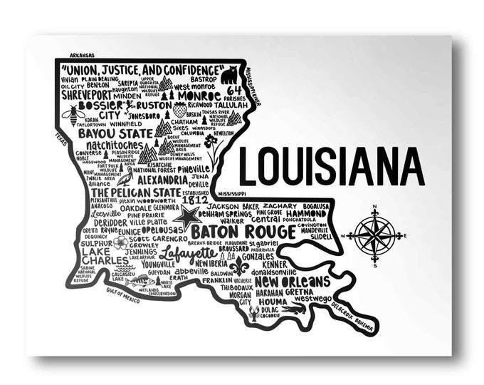 Louisiana State Wall Map Large Print Poster 32wx24h - Etsy Canada