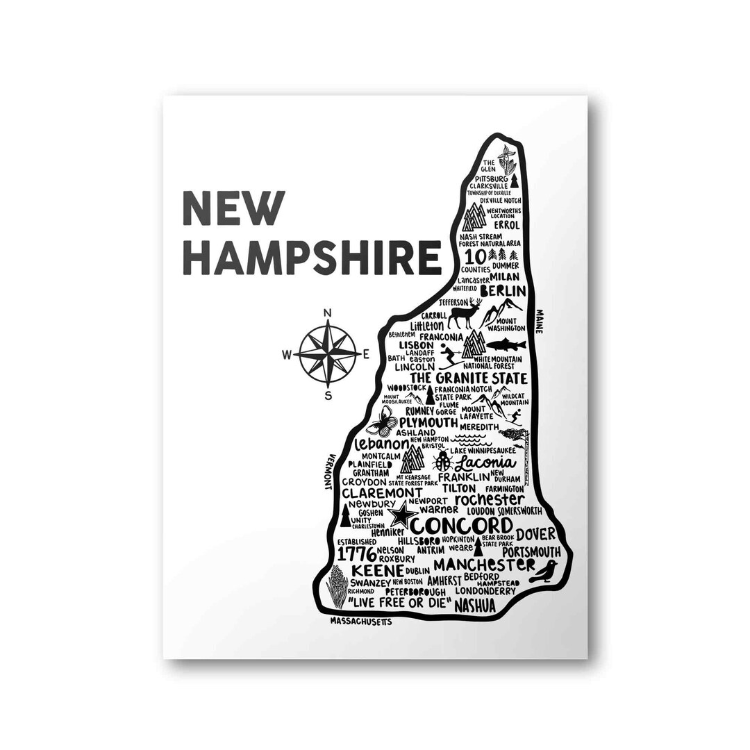 New Hampshire Poster | Minimalist State Map | State Poster | Wall Art ...