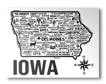 Iowa State Wall Map Large Print Poster 34wx24h - Etsy