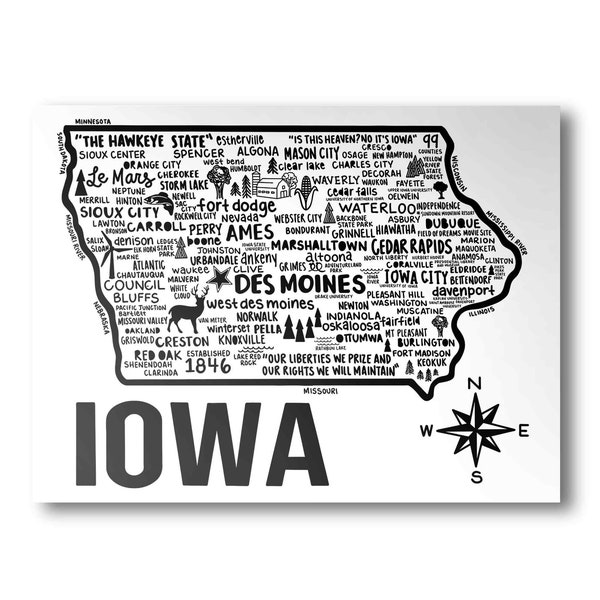 Map of Iowa - Etsy